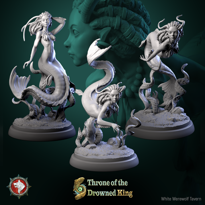 3D Printable The Brackwater Siren set, 3 miniatures 32mm pre-supported by White Werewolf Tavern